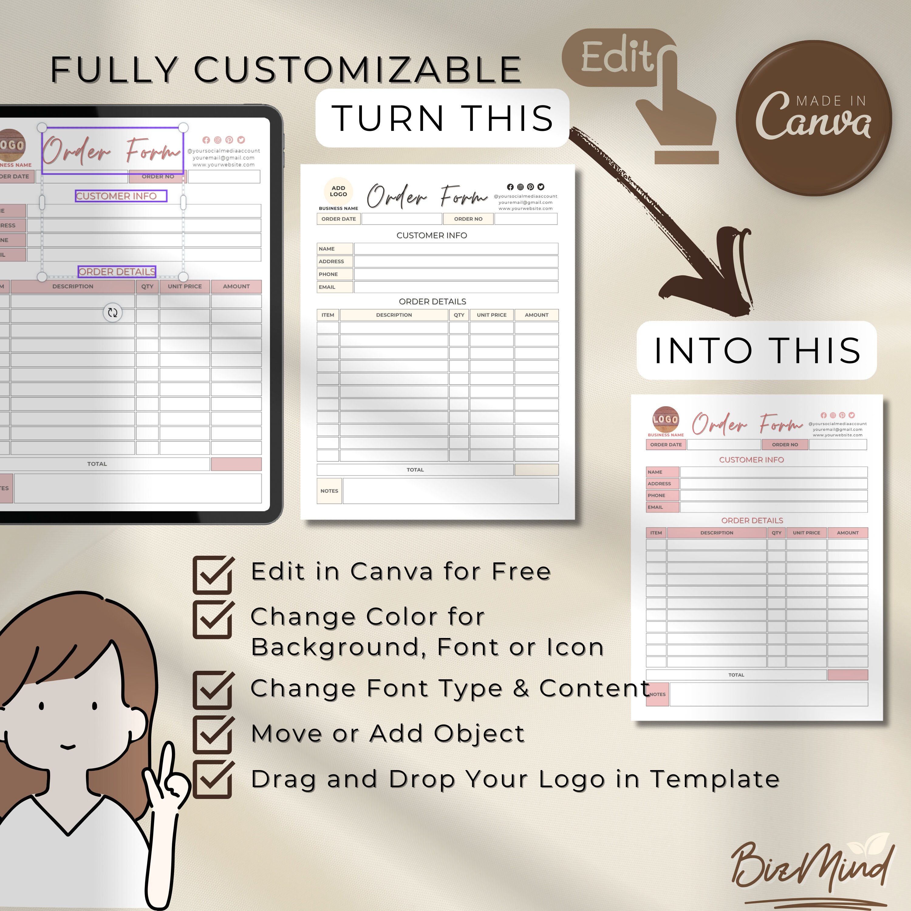 Editable Custom Order Form Template Small Business Digital Order Form ...
