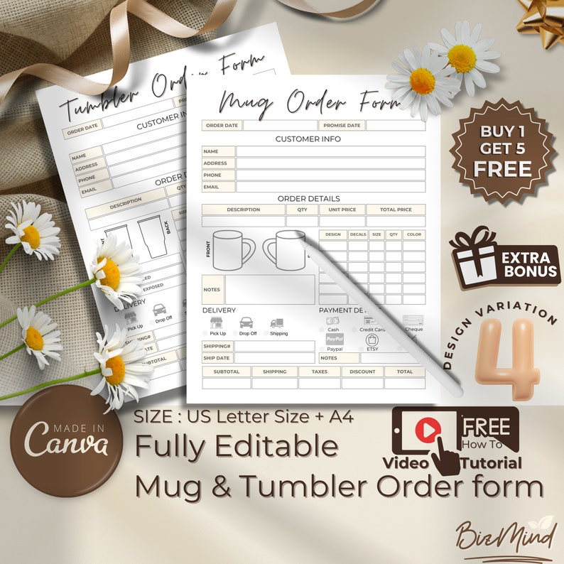 Editable Tumbler Order Form Template Mug Order Form Template Small Business Mug Custom Order ...