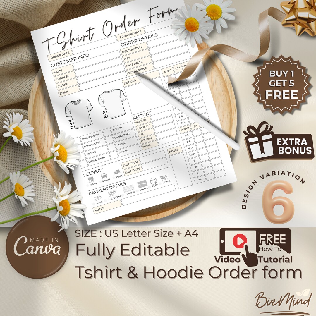 Editable T-shirt Order Form Template Small Business Tshirt Custom Order ...