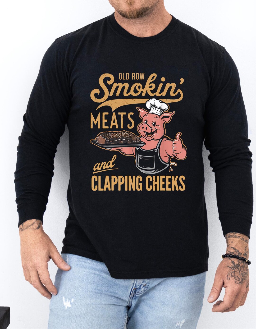 Old Row Smokin Meats & Clappin Cheeks Long Sleeve Comfort Colors Shirt ...