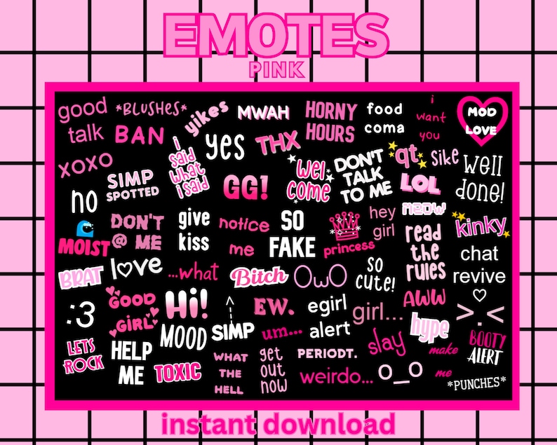 Pink Text Emotes: Kawaii Twitch, Discord Streamer Emojis (PNG Digital ...