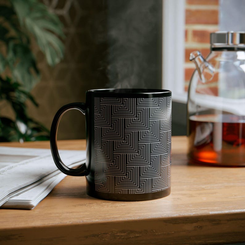 Optical Illusion Black Mug, Moving Squares and Triangles Design ...