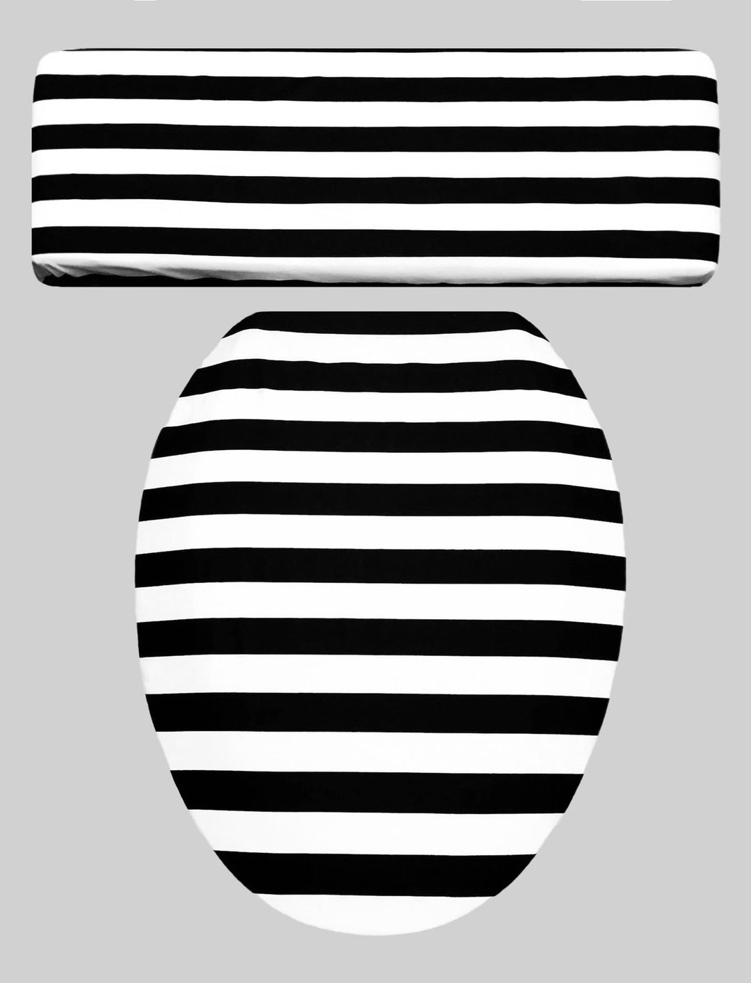Bathroom Decor Black White Stripe HORIZONTAL Toilet Seat Lid & Tank Lid ...