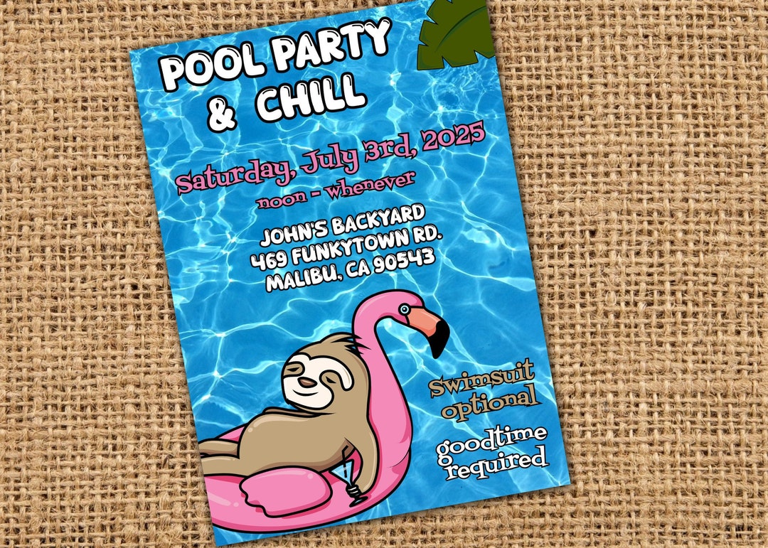 Custom Pool Party Invitation Digital Download Invite Funny Adult Drinks ...