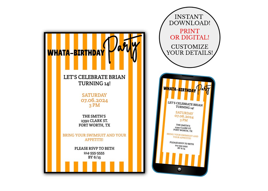 Birthday Party Invitation, Whataburger, Party Invite, Custom Invitation ...