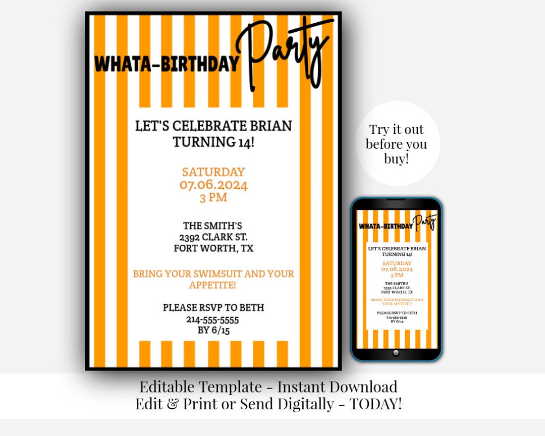 Whataburger Birthday Invite, Burger Themed Party Invite, Fast Food ...