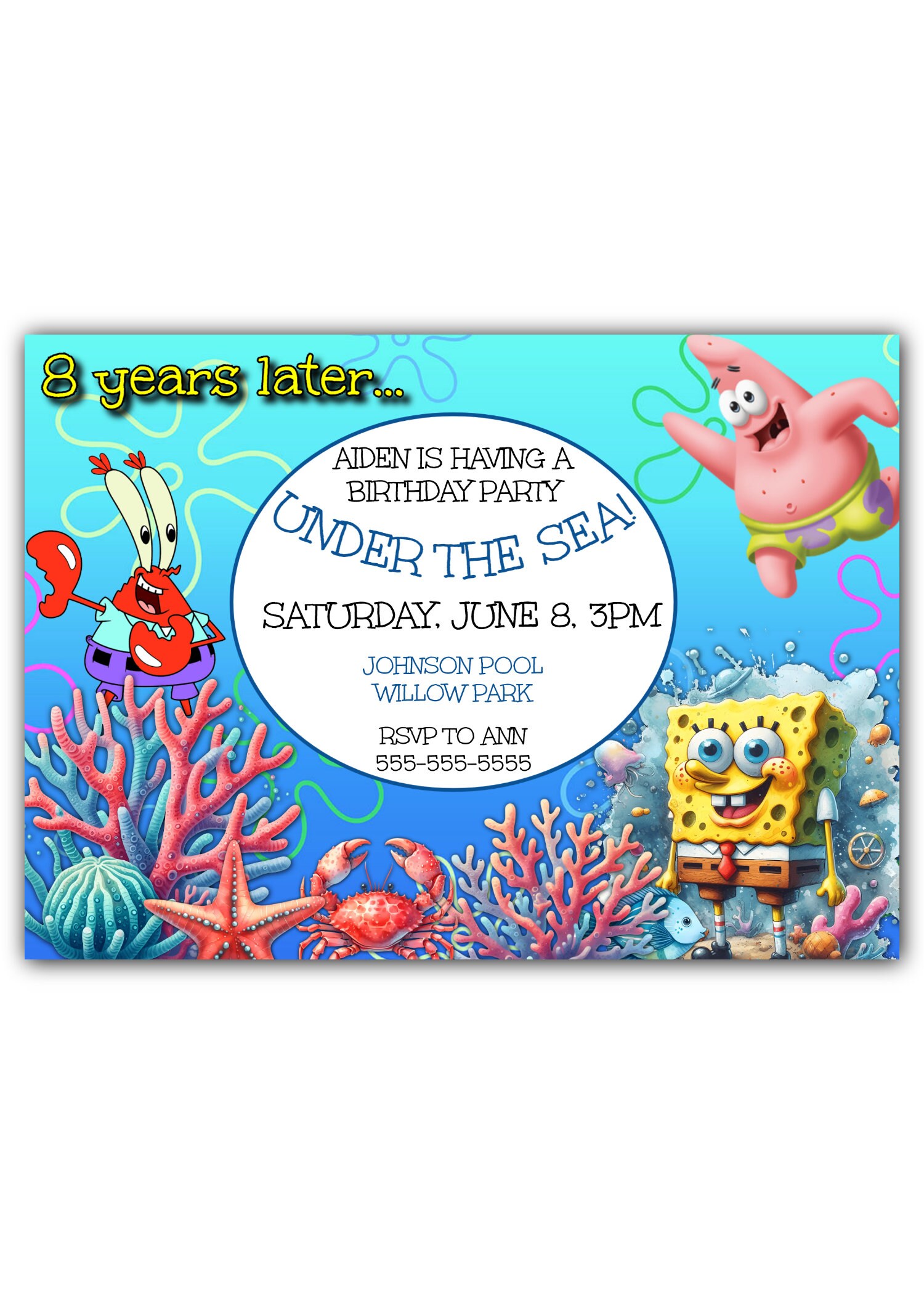 Spongebob Themed Birthday Invitation Template Printable & Digital ...