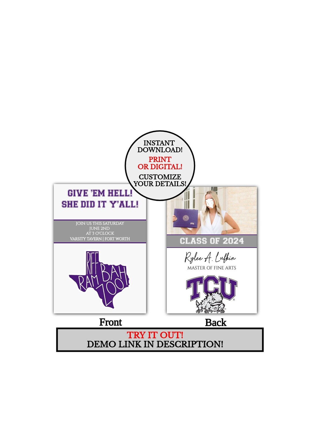 Graduation Invitation, Printable Invitation, TCU Invitation, Frogs ...