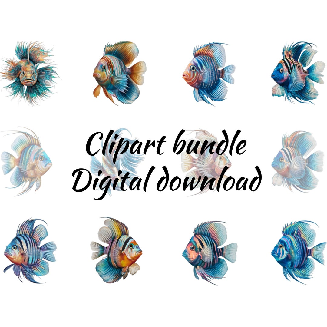 12 Ocean Fish Clip Art Bundle Set PNG Designs. Tropical Hues Inspire ...