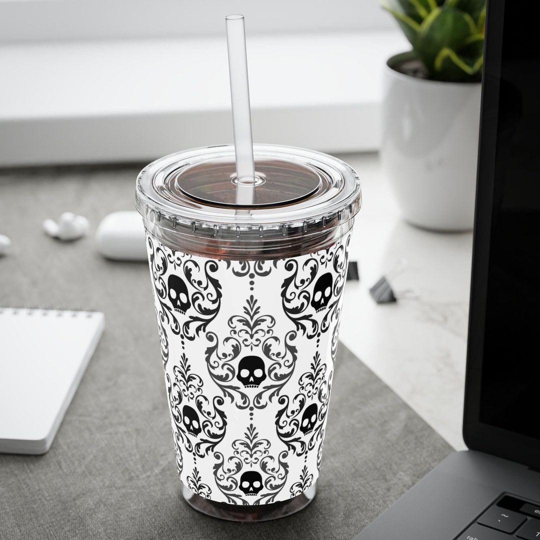 Tumbler, Gothic Skull Pattern, Black White Cup, 16oz Travel Mug, Unique ...