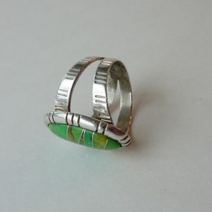 Vintage Sterling Silver Green Inlaid Ring - Etsy
