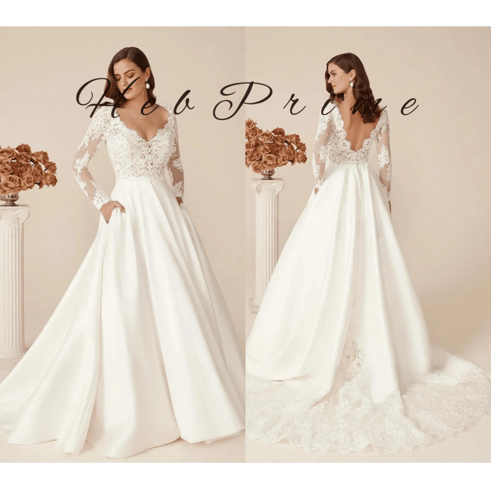 Classic Lace Long Sleeve Wedding Dress Satin A-line With Pockets and ...