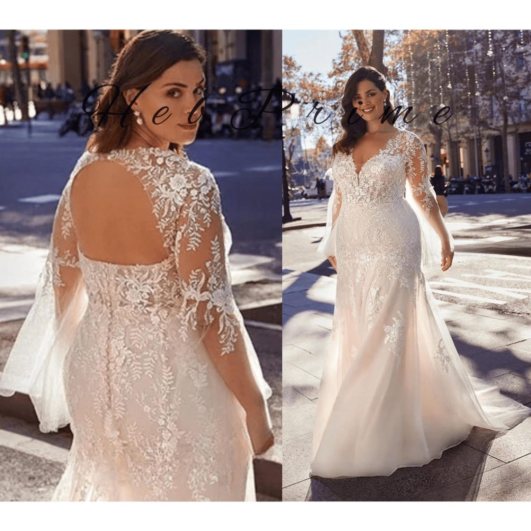 Plus Size Mermaid Bridal Gown Backless Wedding Dress With Lace ...
