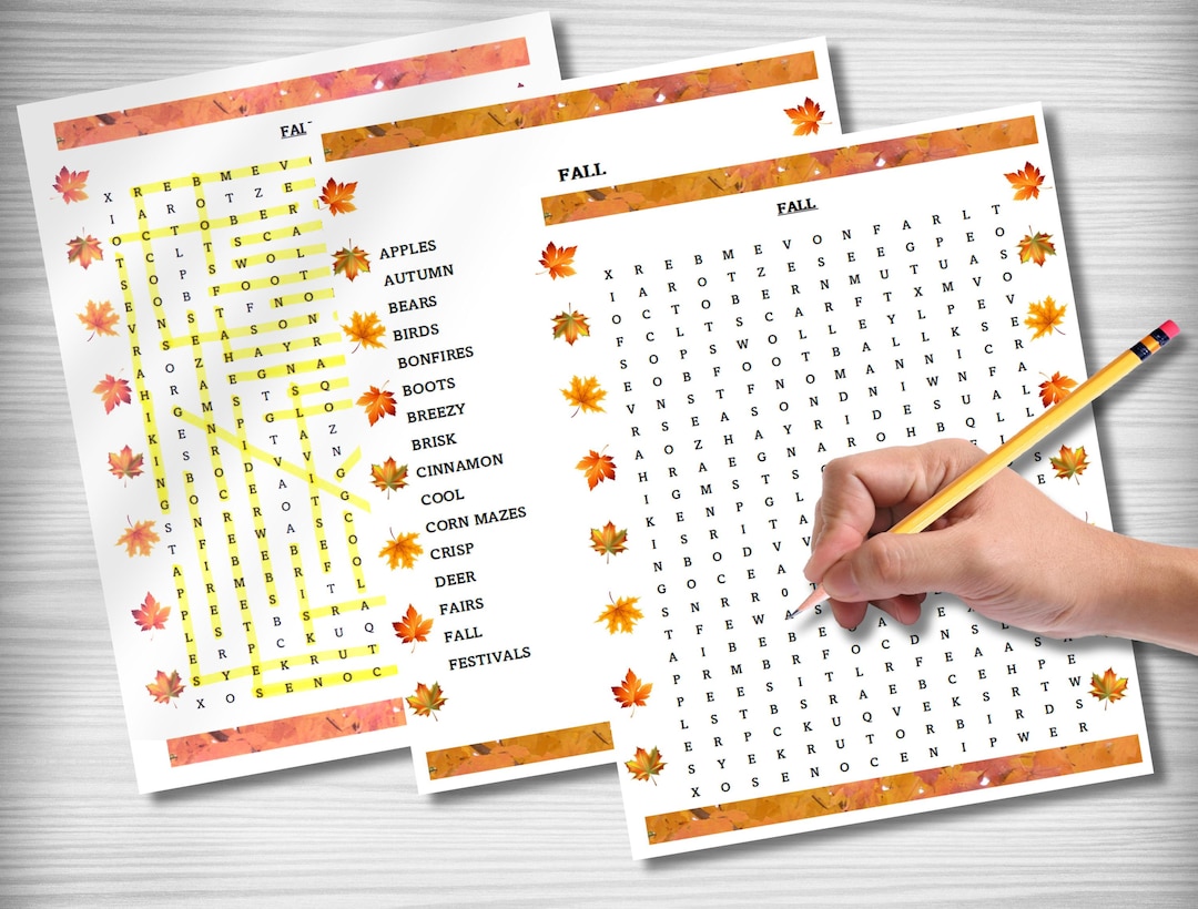 Fall Word Search Puzzle: Autumn Leaves Activity (PDF Download 8.5x11 ...