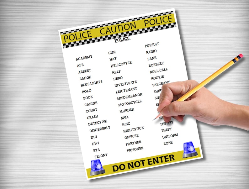 Police Word Search Puzzle: First Responders Theme (PDF Download) - Etsy ...