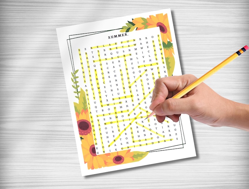 Sunflower Summer Word Search Puzzle: Fun Seasonal Activity (PDF ...