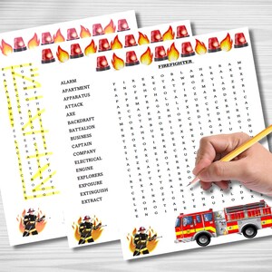 FIREFIGHTER Word Search Puzzle 48 Terms Fire Truck & Helmet Theme Large ...