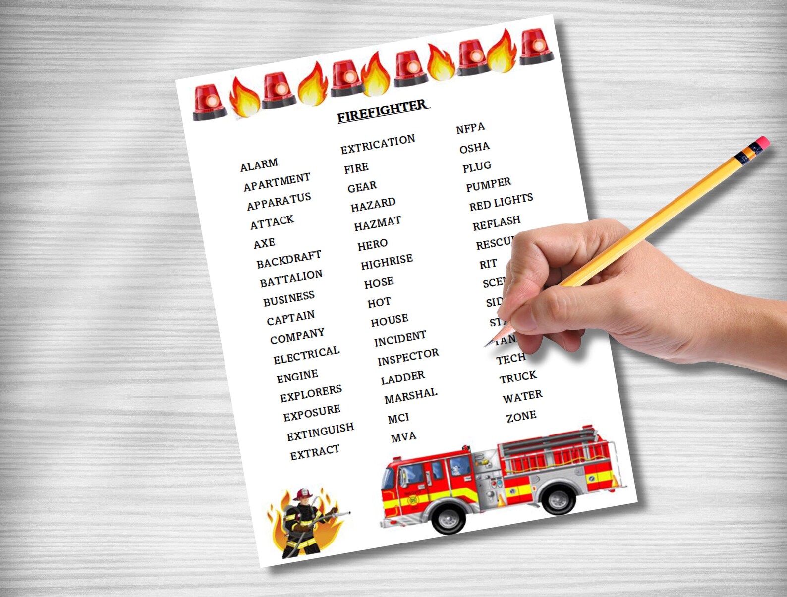 Firefighter Word Search Puzzle: Fire Truck & Helmet Theme (PDF ...