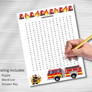 FIREFIGHTER Word Search Puzzle 48 Terms Fire Truck & Helmet Theme Large ...