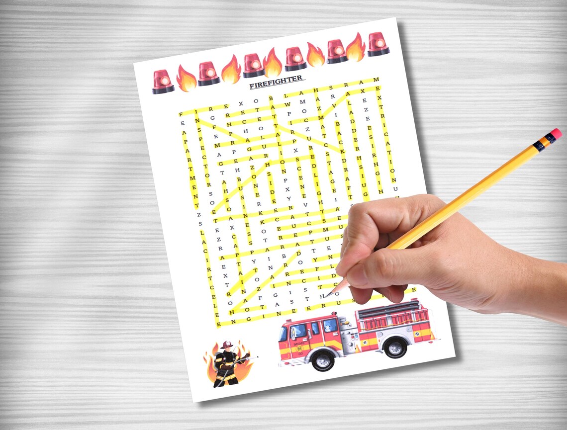 Firefighter Word Search Puzzle: Fire Truck & Helmet Theme (PDF ...