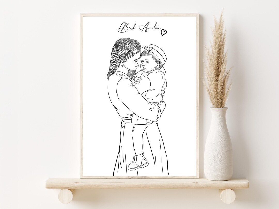 Custom Family Line Art Drawing, Personalized Gift for Aunt, Faceless ...