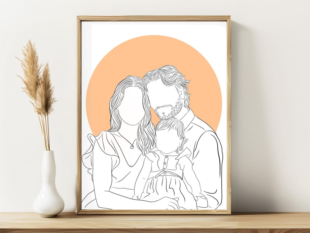 Custom Family of 3 Line Drawing From Photo, Christmas Gift for Dad ...