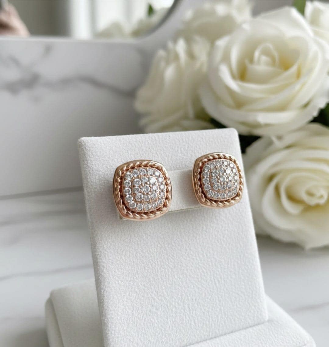 Buy 10k Solid Gold Rose Tone Square Pavé Stud Earrings • Iced Lab Grown ...