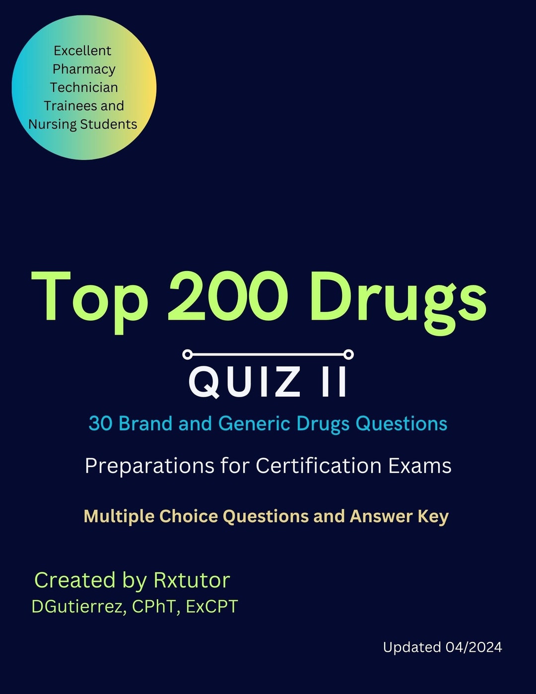 Quiz II Top 200 Worksheet Digital Download, PTCB Exam, Excpt, PTCE ...