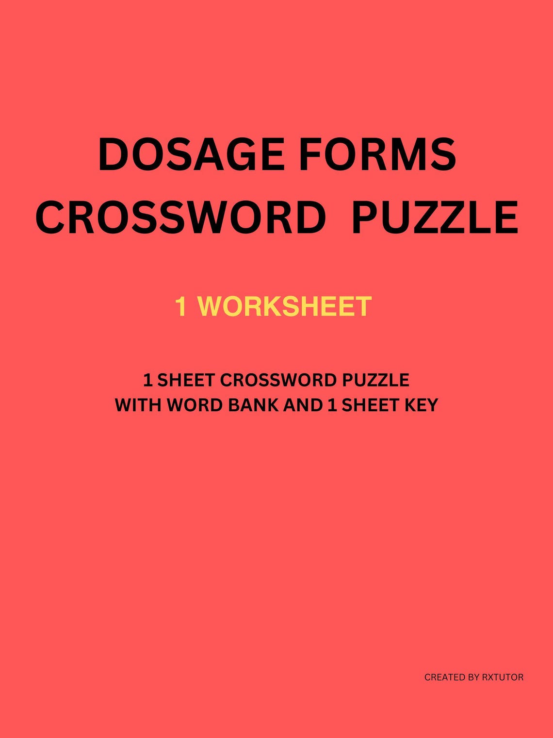 Dosage Forms Crossword Puzzle Worksheet With Word Bank and Key Pharmacy ...