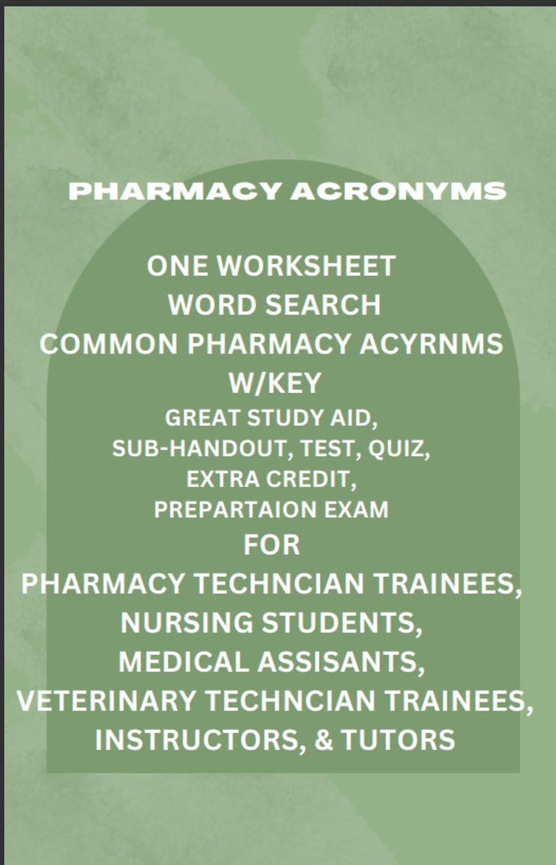Pharmacy Acronyms Word Search Worksheet W/key Pharmacy Technician ...