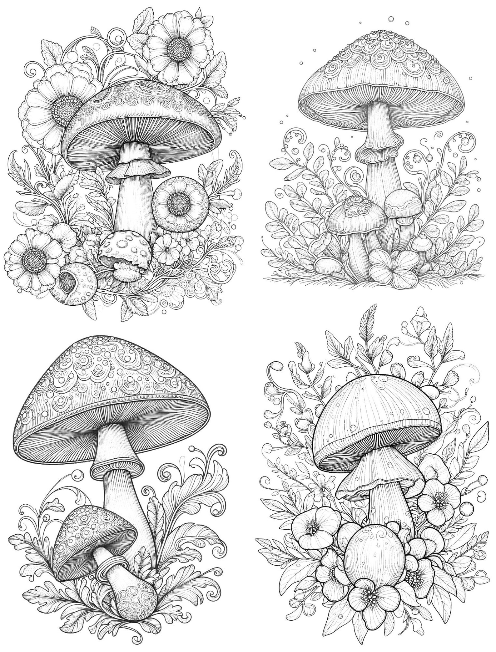 Lineart Coloring Book Magical Mushrooms: Elves, Fairies, Dragons and ...