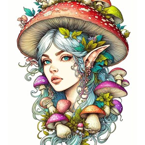 Lineart Coloring Book - Magical Mushrooms: Elves, Fairies, Dragons and ...