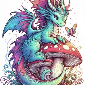 Lineart Coloring Book - Magical Mushrooms: Elves, Fairies, Dragons and ...