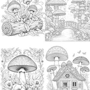 Lineart Coloring Book - Magical Mushrooms: Elves, Fairies, Dragons and ...
