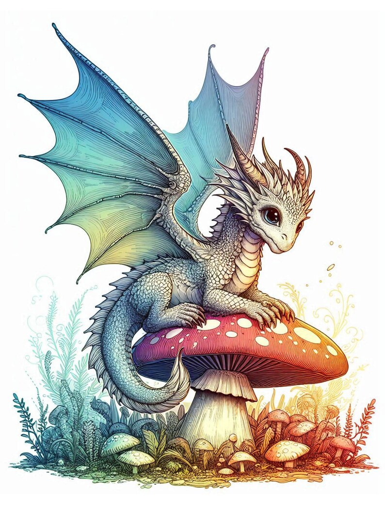 Lineart Coloring Book - Magical Mushrooms: Elves, Fairies, Dragons and ...