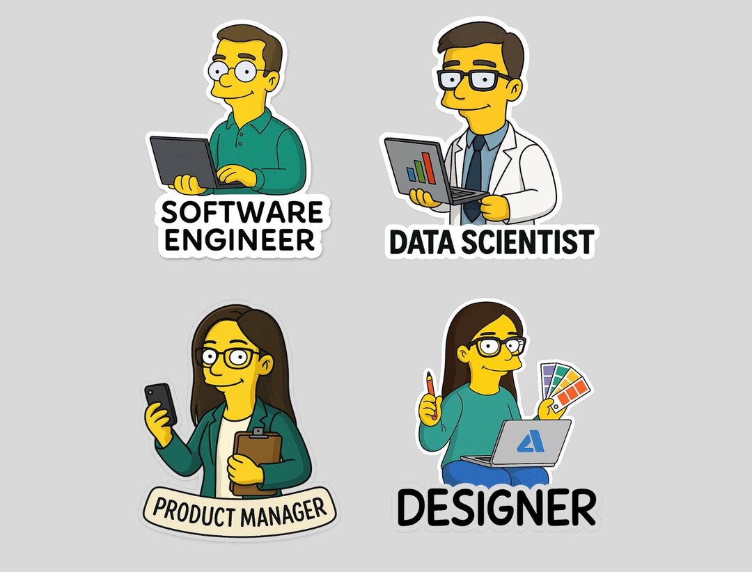 Simpsons Style Sticker Pack, Tech Career Stickers, Funny Work Stickers ...