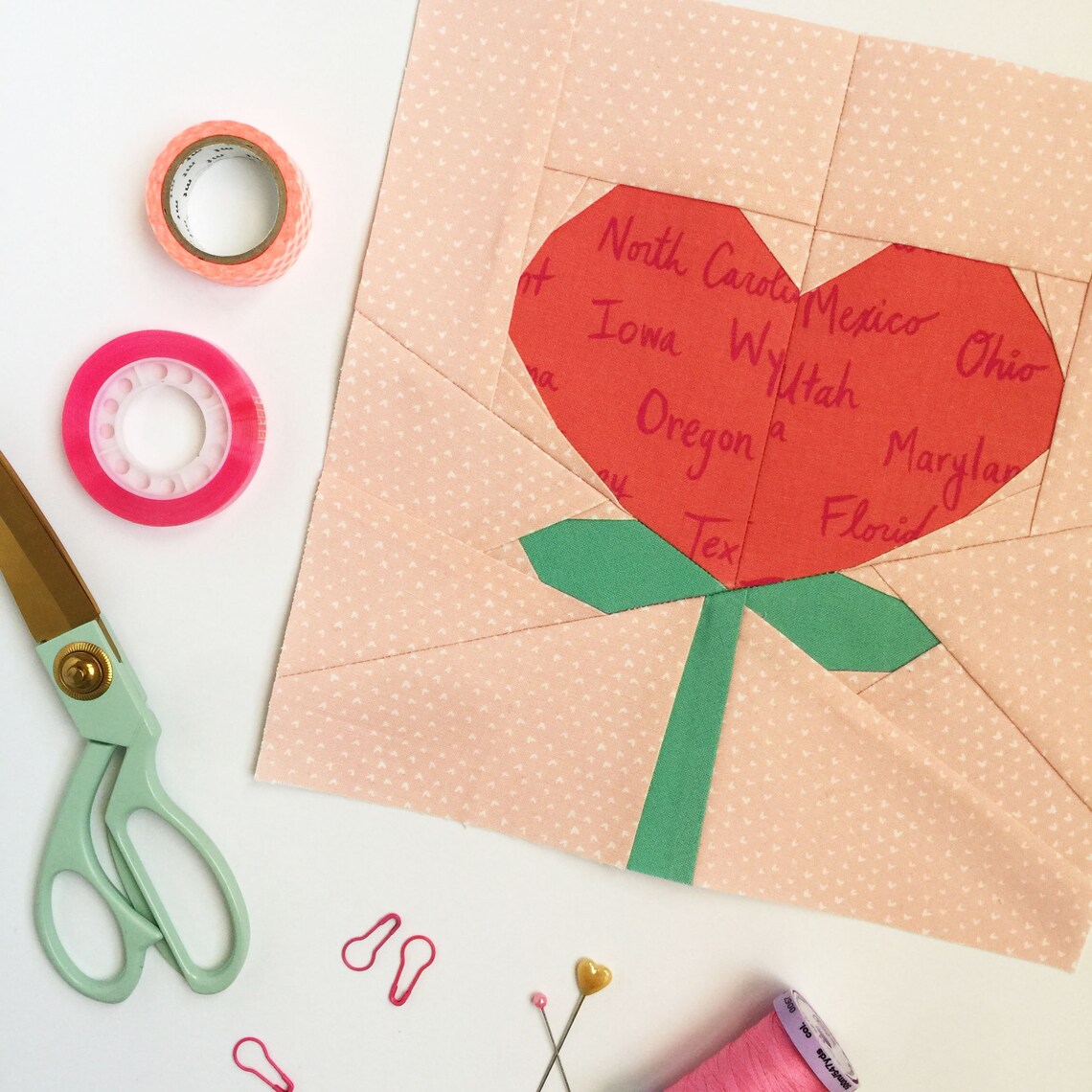 Heart Quilt Block Pattern Paper Pieced Heart Digital - Etsy