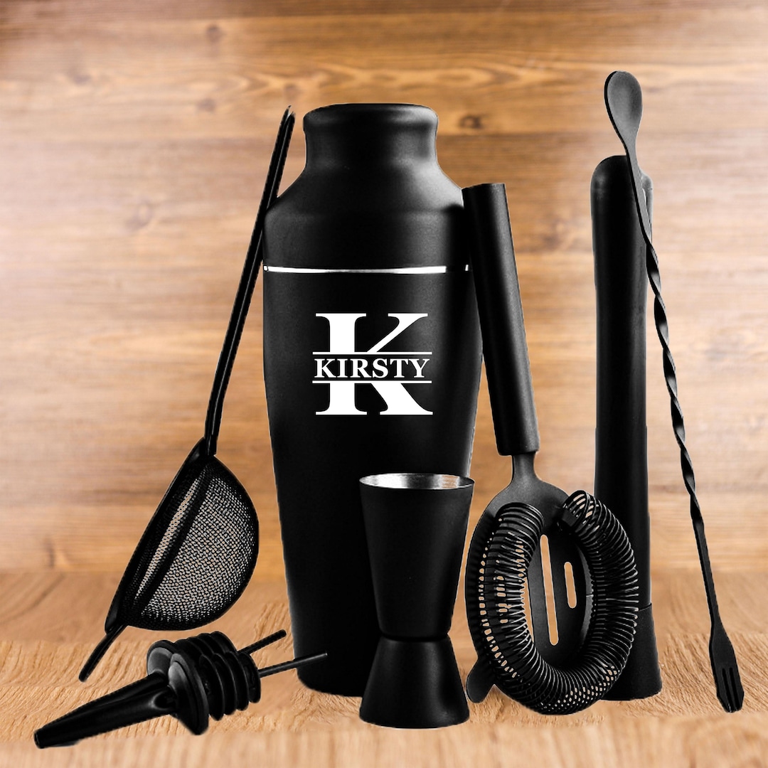 Custom Engraved Steel Matte Black Whiskey Cocktail Shaker Set ...