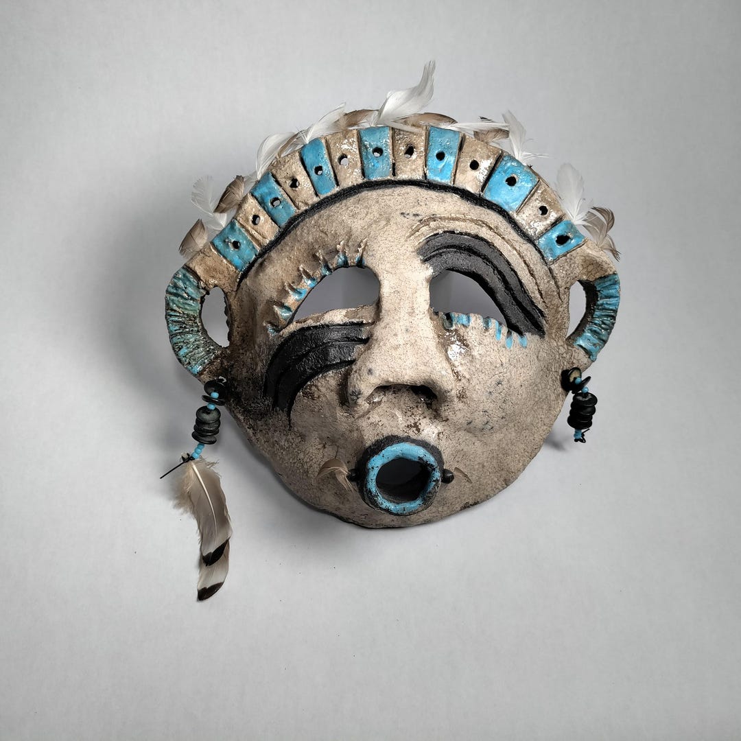 Blue and Tan Raku Fired Native Mask - Etsy