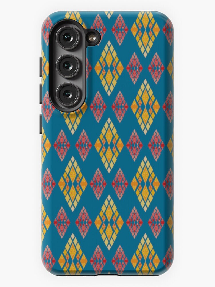 Geometric Diamond Fabric Yellow & Red on Blue - Etsy