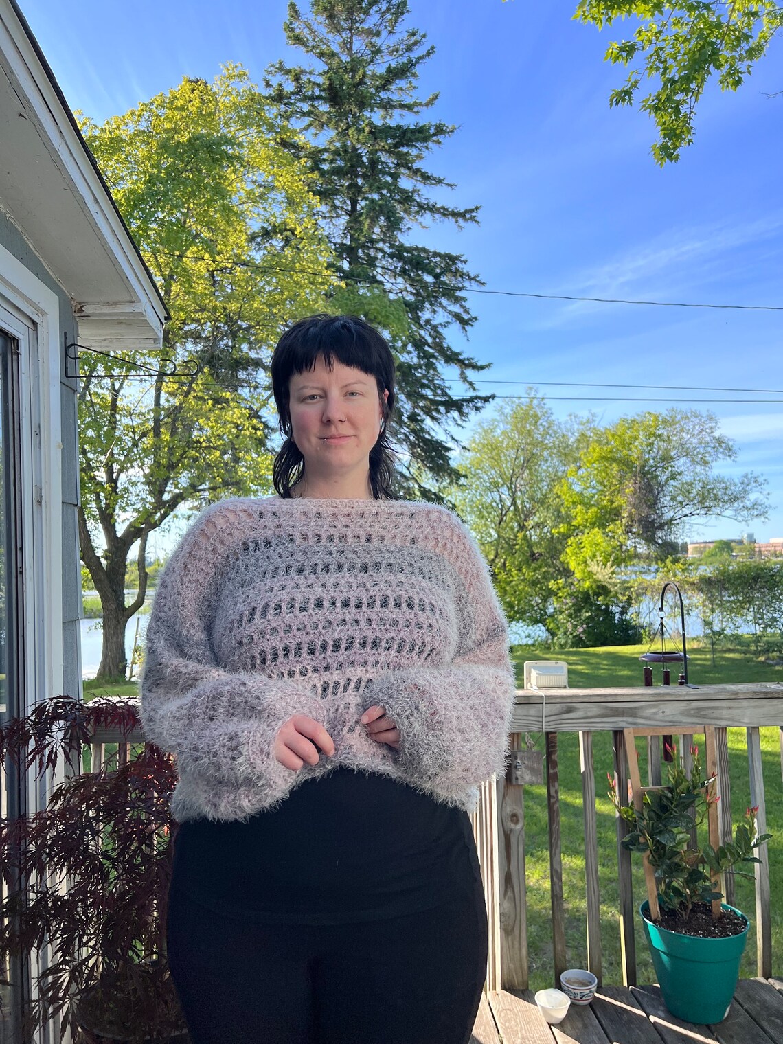 Oversized Crochet Sweater: Fuzzy Textured Balloon Sleeves - Etsy