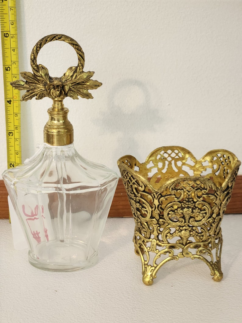 Vintage Gold Filigree Hollywood Regency Perfume Bottle W/ Crystal ...
