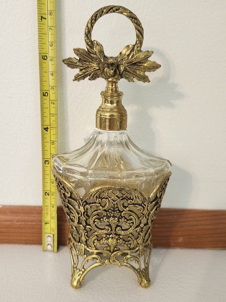 Vintage Gold Filigree Hollywood Regency Perfume Bottle W/ Crystal ...