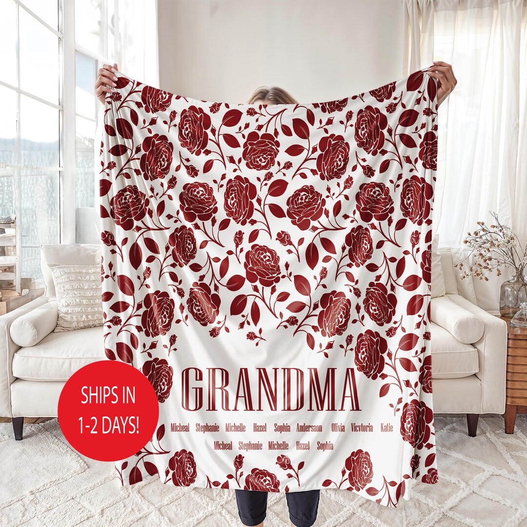 Personalized Grandma Blanket, Custom Grandmother Floral Throw, Nana ...