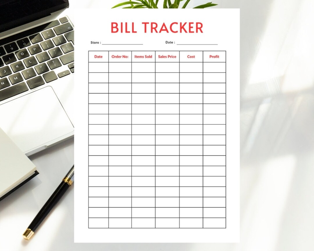 Bill Tracker, Bill Tracker Printable, Bill Payment Tracker, A4 Bill ...