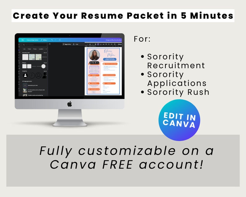 Sorority Resume, Rush Week Resume Packet, Sorority Rush Resume, Resume ...