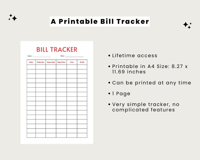 Bill Tracker, Bill Tracker Printable, Bill Payment Tracker, A4 Bill ...