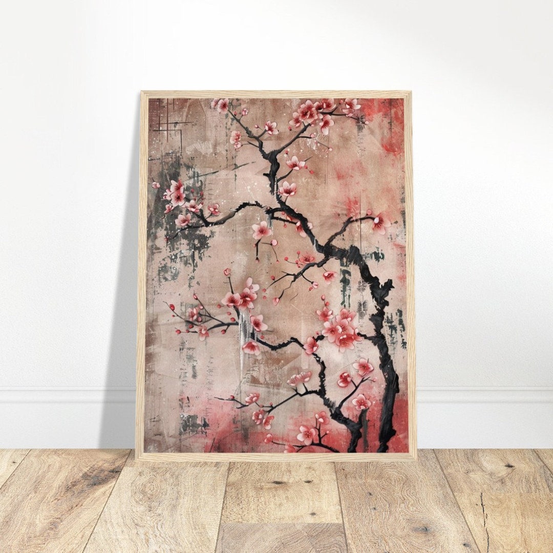 Ancient Japanese Cherry Blossom Tree, Japanese Scripture, Asian Wall ...