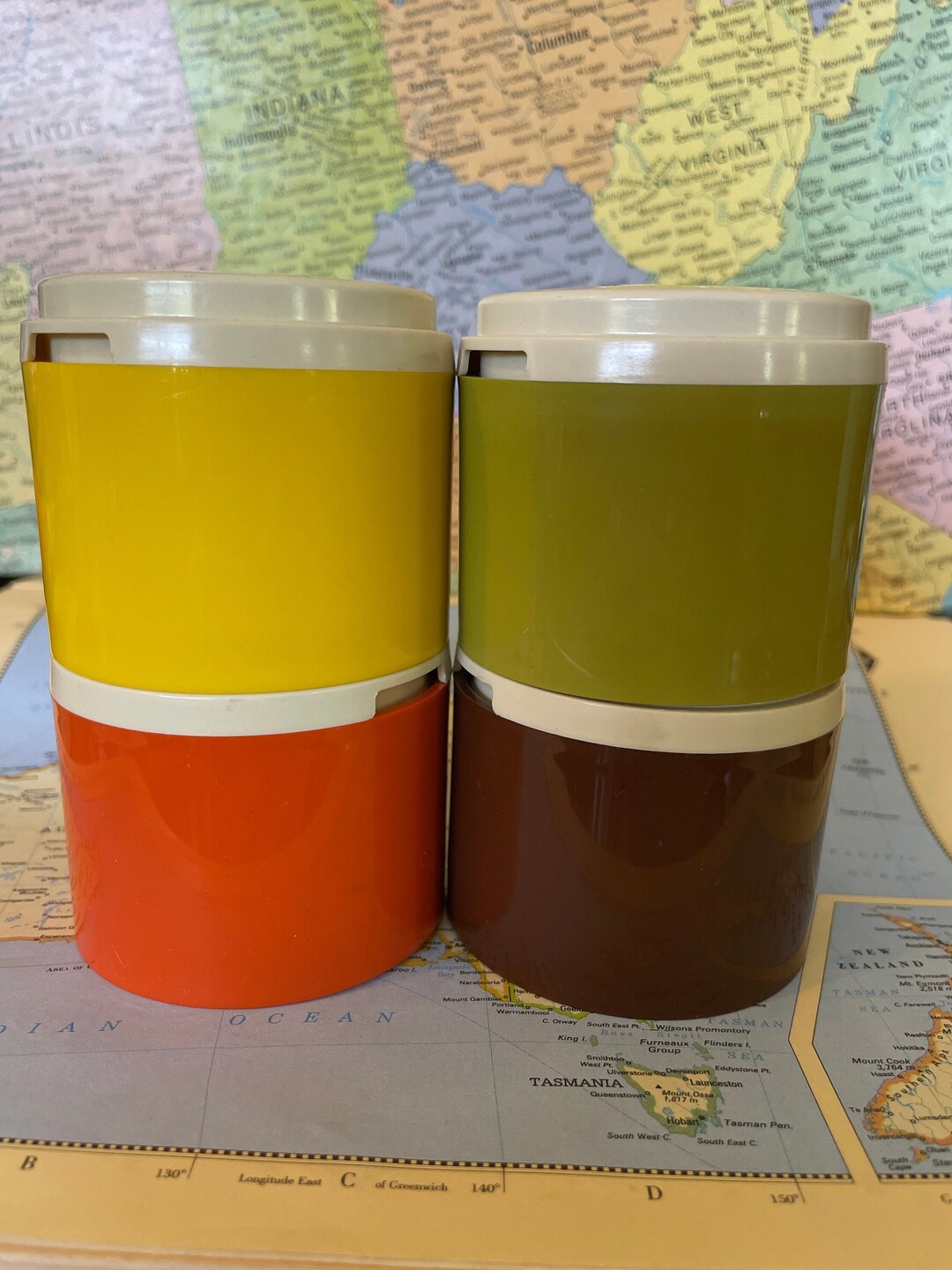 Vintage Tupperware Spice Stacking Shaker Set Harvest Colors Container ...