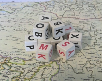 25 Vintage Letter Dice, Small Dice, Boggle Dice, Colored Word Dice Mix, Dice Set, Wooden Dice ...